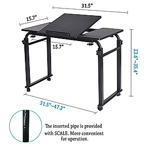 KOMOREBI Overbed Table with Wheels Laptop Desk Cart Table Over The Bed Table Adjustable Height and Length for Hospital and Home use