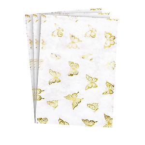 Bzumoot 50 Sheets Large Tissue Paper for Gift Bags 20 * 28 Inches White Metallic Gold Wrapping Gift Paper Butterfly Pattern Gift Wrapping Paper for Christmas Wedding Birthday Party DIY Craft