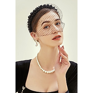 BABEYOND 1920s Flapper Fascinator Mesh Pearl Veil Headband Bridal Wedding Tea Party Fascinator Veil for Women