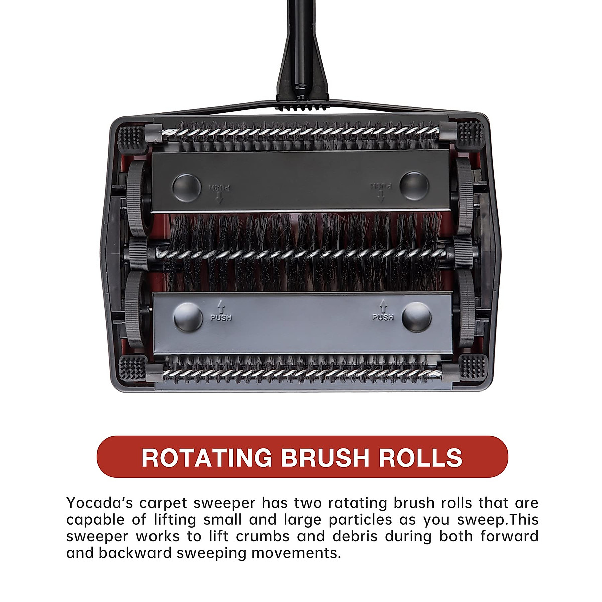 Yocada Carpet Sweeper Cleaner for Home Office Low Carpets Rugs Undercoat Carpets Pet Hair Dust Scraps Paper Small Rubbish Cleaning with a Brush Dark Red