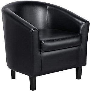 Topeakmart Faux Leather Club Chair, Modern Accent Chair and Cozy Barrel Chair with Sturdy Wood Legs for Living Room Bedroom Reception Room, Black