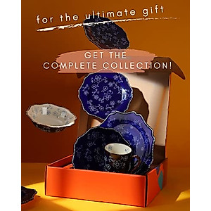 KUNABOO Artisanal Small Ceramic Plates, Salad Plates, Dessert Plates Ceramic Plates Set of 6-7.8” - Sakura Floral Series Midnight Blue - Ready to Wrap Gift