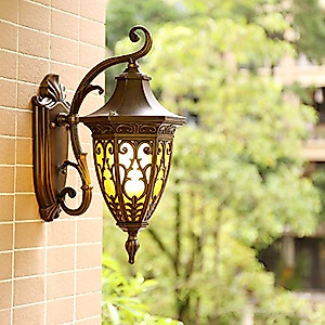 PEHUB European E27 IP42 Waterproof Garden Courtyard Glass Wall Light Retro Outdoor Antique Die-cast Aluminum Anti Rust Wall Lamp Balcony Landscape Decorative Wall Sconce Exterior Light Fixture