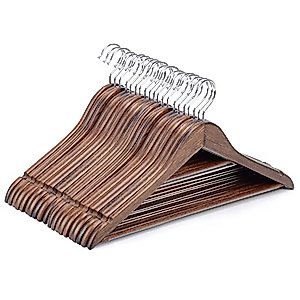 Nature Smile Wooden Suit Hangers 20 Pack Premium Solid Wood Coat Clothes Hangers with Non Slip Bar - Smooth Finish with 360° Swivel Hook and Smooth Notches for Camisole Jacket Pant Dress Retro Color