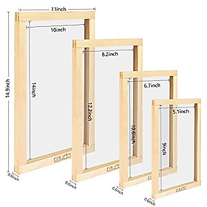 Caydo 3 Pieces 3 Size Wood Silk Screen Printing Frame with Mesh for Screen Printing, 10 x 14 Inch, 8.2 x 12.2 Inch, 6.7 x 10.6 Inch