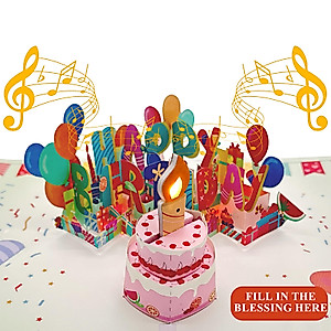 YIXIN - Personalized 3D Pop-Up Birthday Card with LED Lights and Music, Includes Envelope