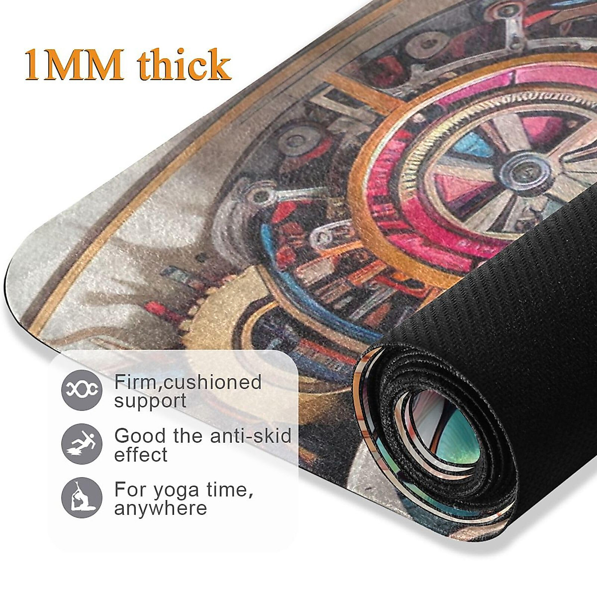 GOODOLD Techno Cat Yoga Mat, 71 x 26 Inch Non-slip Yoga Mats Folding Travel Exercise Mat Indoor Outdoor Gym Pilates with Storage Bag for Women Men