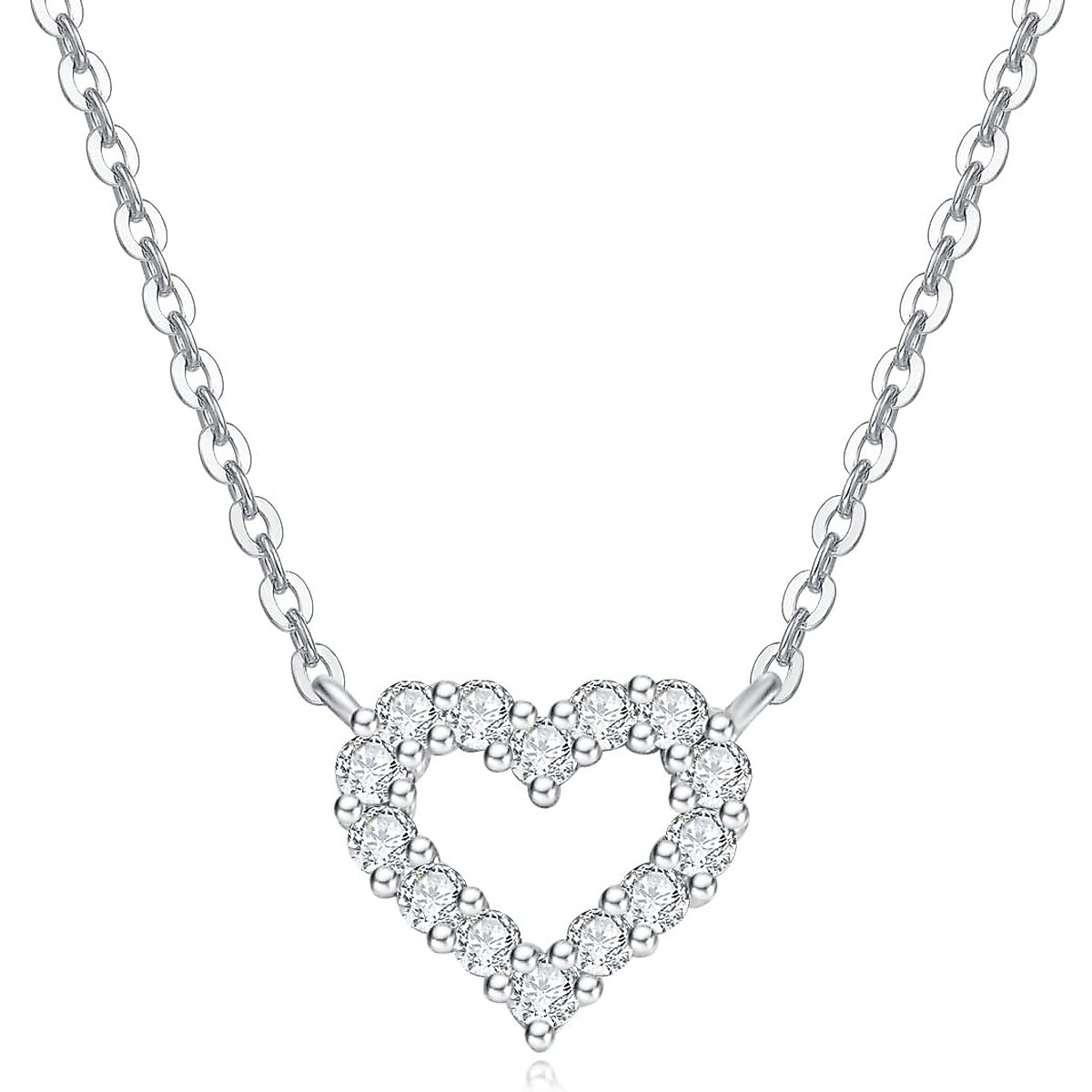 Carleen Solid Real Gold Round Diamond Small Tiny Love Open Heart Dainty Pendant Necklace Delicate Valentines Day Jewelry for Women Girls, 16+2" Solid Gold Chain