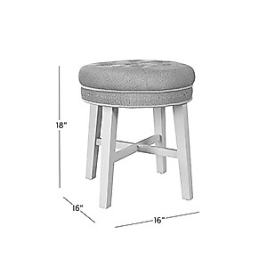 Hillsdale, Sophia Round Tufted Wood and Upholstered Backless Vanity Stool for Makeup Room or Bathroom, Gray