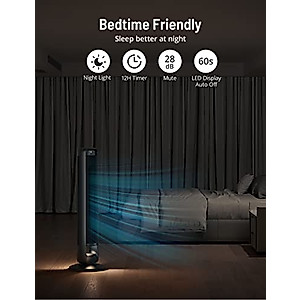 PARIS RHÔNE Tower Fan 42 Inch,42”90° Oscillating Fan,DC Motor,28dB,12 Speeds,4 Modes,12H Timer,LED Display,Floor Standing Fan with Remote,Quiet Cooling Bladeless Fan with Remote for Room or Office