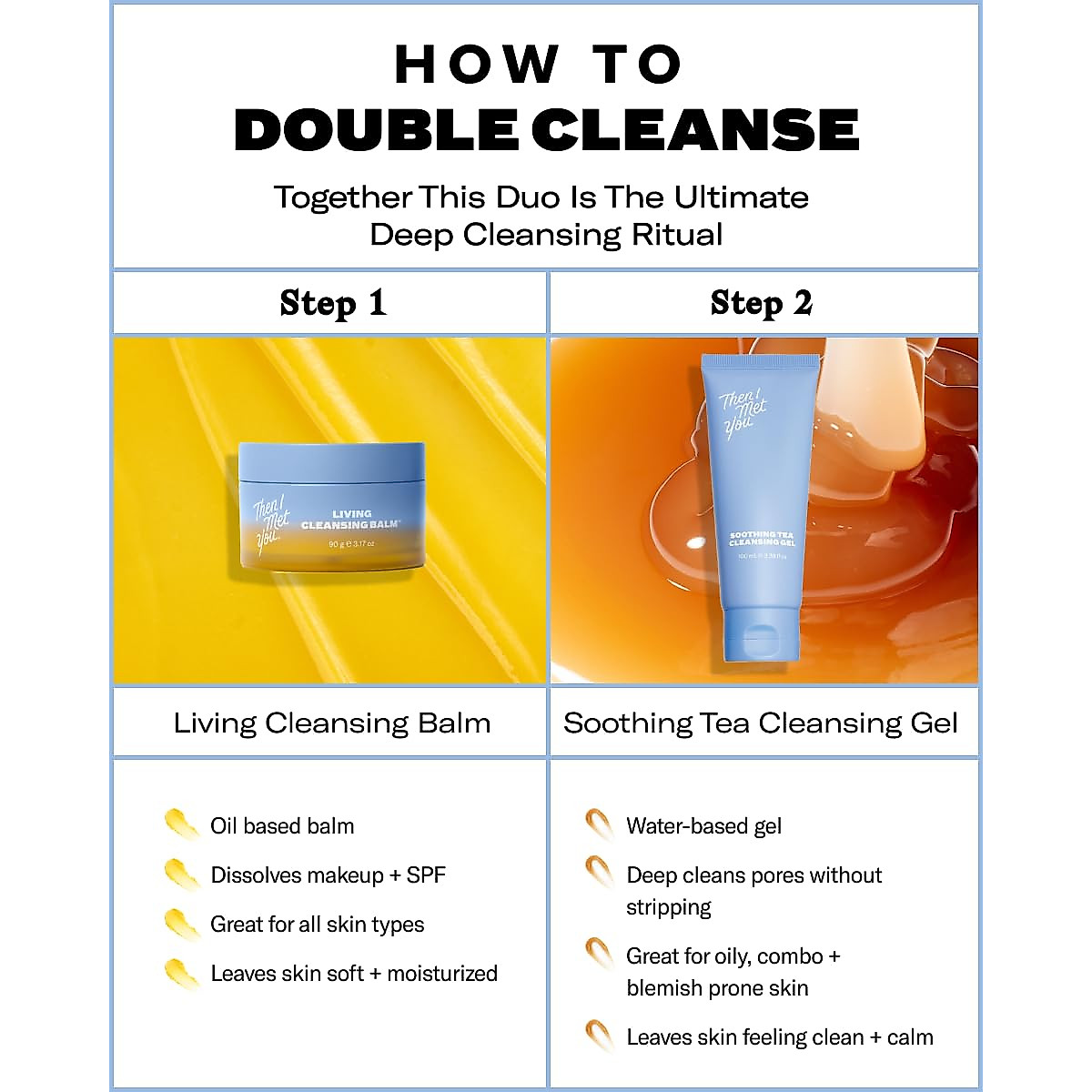 Then I Met You Living Cleansing Balm, Oil Cleanser for Face & Makeup Remover with Grape Seed, Olive & Seaberry Oil, Vegan & Clean Skincare, 3.17 oz