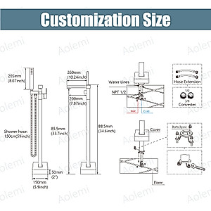 Aolemi Matte Black Freestanding Bathtub Faucet Floor Mount Tub Filler Single Handle Brass Tap with Hand Shower and Swivel Spout