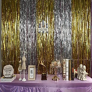 4 Pcs 40x80 inches Metallic Foil Tassel Curtains for Wedding, Birthday Bash Party, Graduation Photo Backdrop Decoration (Red)