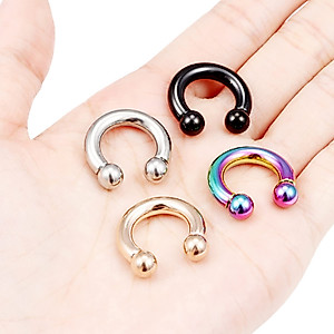 Ftovosyo PA Ring Internally Threaded Circular Horseshoe Barbells Large Septum Ring Ear Gauges Earrings 6G 4mm 12mm 1/2" 316L Surgical Steel Body Piercing Jewelry for Women Men