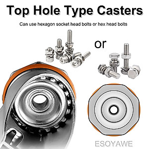 Heavy Duty TPE Rubber Swivel Caster Wheel 4 Pcs, Ø 3in 4in 5in Silent Furniture Replacement Casters, Suitable for M12 Type Bolts Top Hole Type Caster Wheels with Brakes