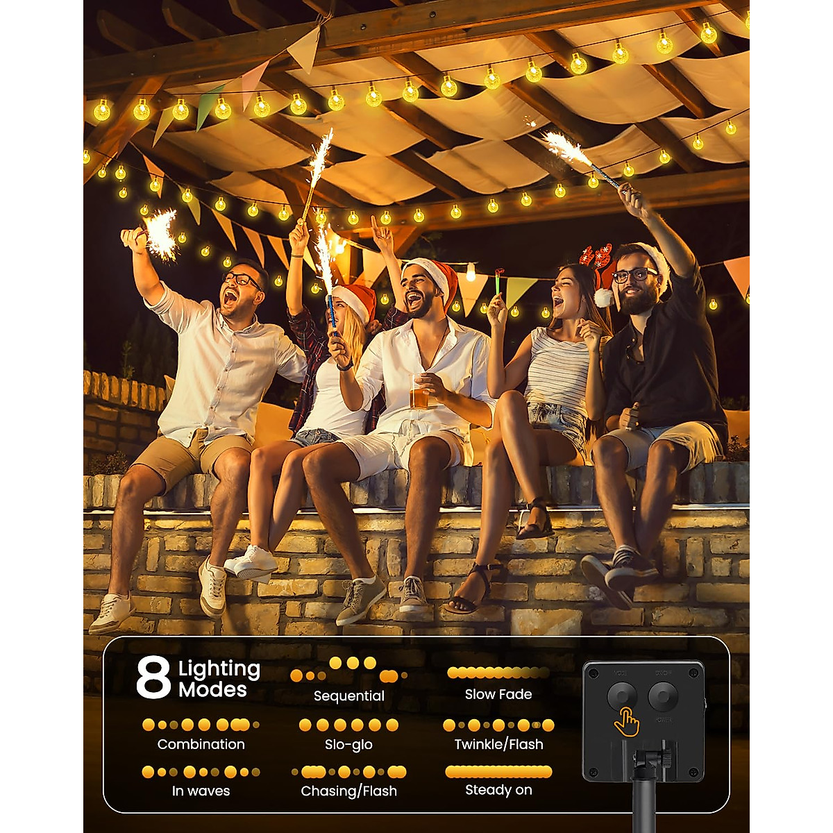 Solar String Lights Outdoor 60 Led 35.6 Feet Crystal Globe Lights with 8 Lighting Modes, Waterproof Solar Powered Patio Lights for Garden Yard Porch Wedding Party Decor (Warm White)