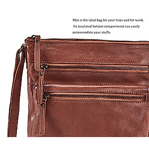 Wise Owl Accessories Real Leather Small Crossbody Handbags & Purses for Women -Premium Crossover Over the Shoulder Bag (Cognac Washed Vintage)