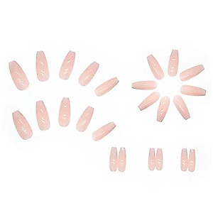 Hkanlre Press on Nails Coffin Fake Nails French Acrylic Long False Nails for Women and Girls 24PCS (P-style-23)