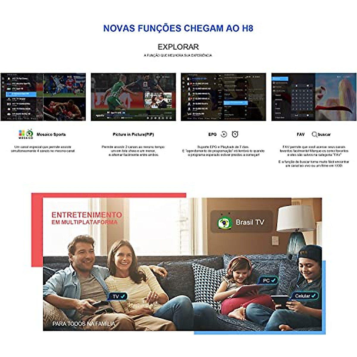 2022 HTV8 Box Brazil H8, HTV 7 Brazil Brazilian TV Box - 2GB RAM +16GB | 2.4GHz/ 5GHz WiFi 4K UHD Bluetooth 4.2 | Extra Backlit Mini Keyboard