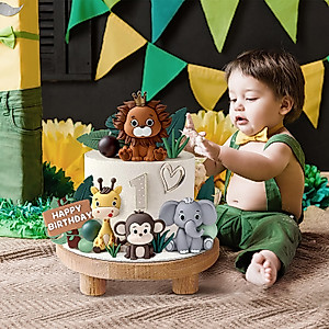 19pcs Safari Animal Cake Topper - Jungle Wild Cake Toppers with Leaves Balls Cake Decorations for Safari Animals Themed Birthday Party Decorations (Safari Animal Style)