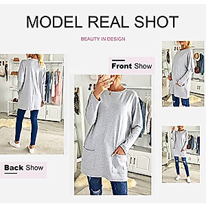 Dokotoo Womens Comfy Casual Long Sleeve T Shirt Tunics Tops Blouse Fashion Oversized Shirts Tunic with Pockets Tops for Leggings Summer Autumn Spring (US 16-18) XL,Gray