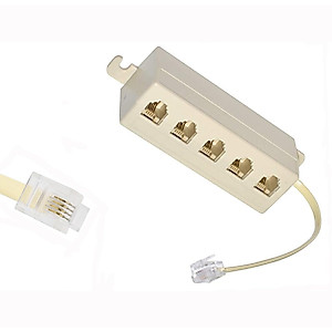 GFORTUN Beige RJ11 6P4C Male to 5 Female Outlet Ports Socket Telephone Phone Cable Line Splitter Adapter (1 Pack)