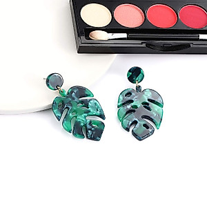 Acrylic Earrings For Women Statement Palm Leaf Earrings Resin monstera Drop Dangle Earrings Fashion Jewelry (Green)