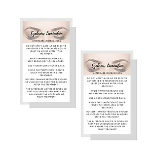 Eyebrow Lamination Aftercare Instruction Cards | Physical Printed 2 x 3.5” inches Business Card Size | White with Brow Photo Design | Starter Lift Kit with Tint at home diy aftercare supplies