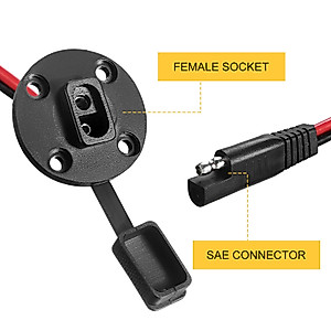 Weewooday 4 Packs Power Socket Sidewall Port Connector Compatible with SAE Weatherproof Quick Connect Panel Flush Mountable Connector 12awg Cable with 16 Screws for Solar Generator Battery Charger