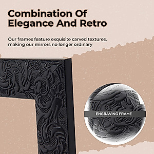 LFT HUIMEI2Y Door Mirror Full Length, Wall-Mounted Mirror Rectangle Tall with Engraving Frame for Bedroom, Living Room, Dressing Room, Black 50" x14"