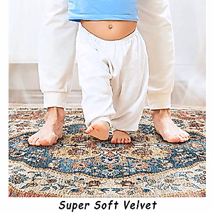 vivorug Washable Rug, Ultra Soft Area Rug 5x7, Non Slip Boho Rug Foldable, Stain Resistant Rugs for Living Room, Persian Tribal Medallion (Yellowish/Navy, 5'x7')