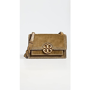 Tory Burch Women's Miller Suede Stitched Flap Shoulder Bag, Toasted Sesame, Tan, Brown, One Size