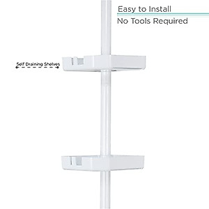 Bath Bliss 4 Tier Shelf Tension Adjustable Corner Storage Organizer Bathroom in Matte White Shower Caddy