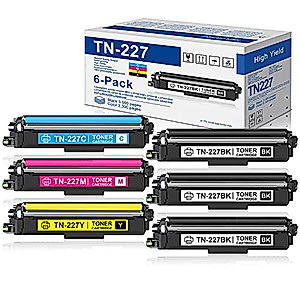 6-Pack(3BK+1C+1M+1Y) TN227BK TN227C TN227M TN227Y Toner Cartridge Compatible for Brother TN 227 TN-227 L3710CW L3750CDW HL-3210CW 3230CDW 3270CDW 3230CDN 3290CDW DCP-L3510CDW Printer