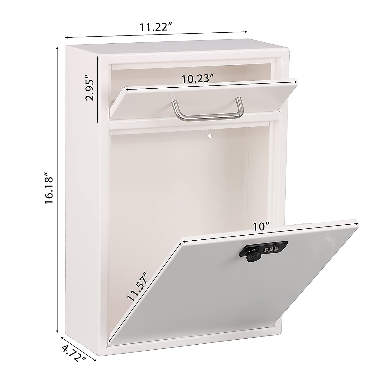 xydled Wall-Mount Mailbox with Combination Lock, High Security Durable Drop Box, Hanging Secured Postbox, Rust-Proof, Letter Deposit Payment, White,XL Large