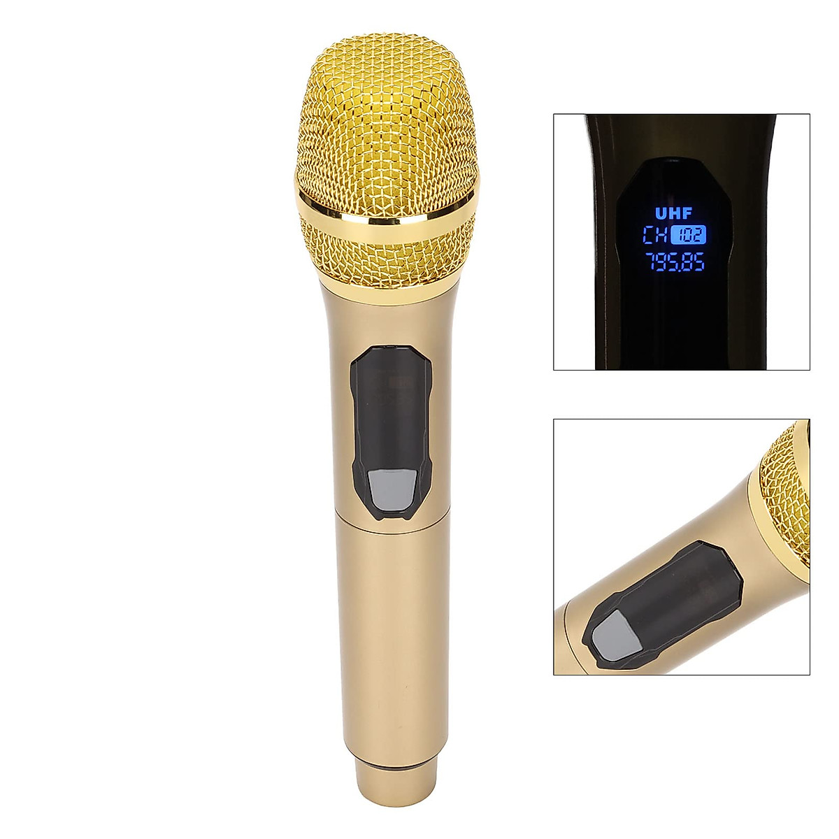 GOWENIC Microphone,Metal Dual Professional UHF Cordless Dynamic Mic Handheld Microphone System, for Home Karaoke, Meeting, Party, Church, DJ, Wedding(Gold)