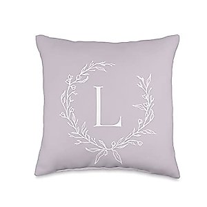 Cute Monogram Letter Design Lavender Purple Capital Letter L Monogram Initial L Throw Pillow, 16x16, Multicolor