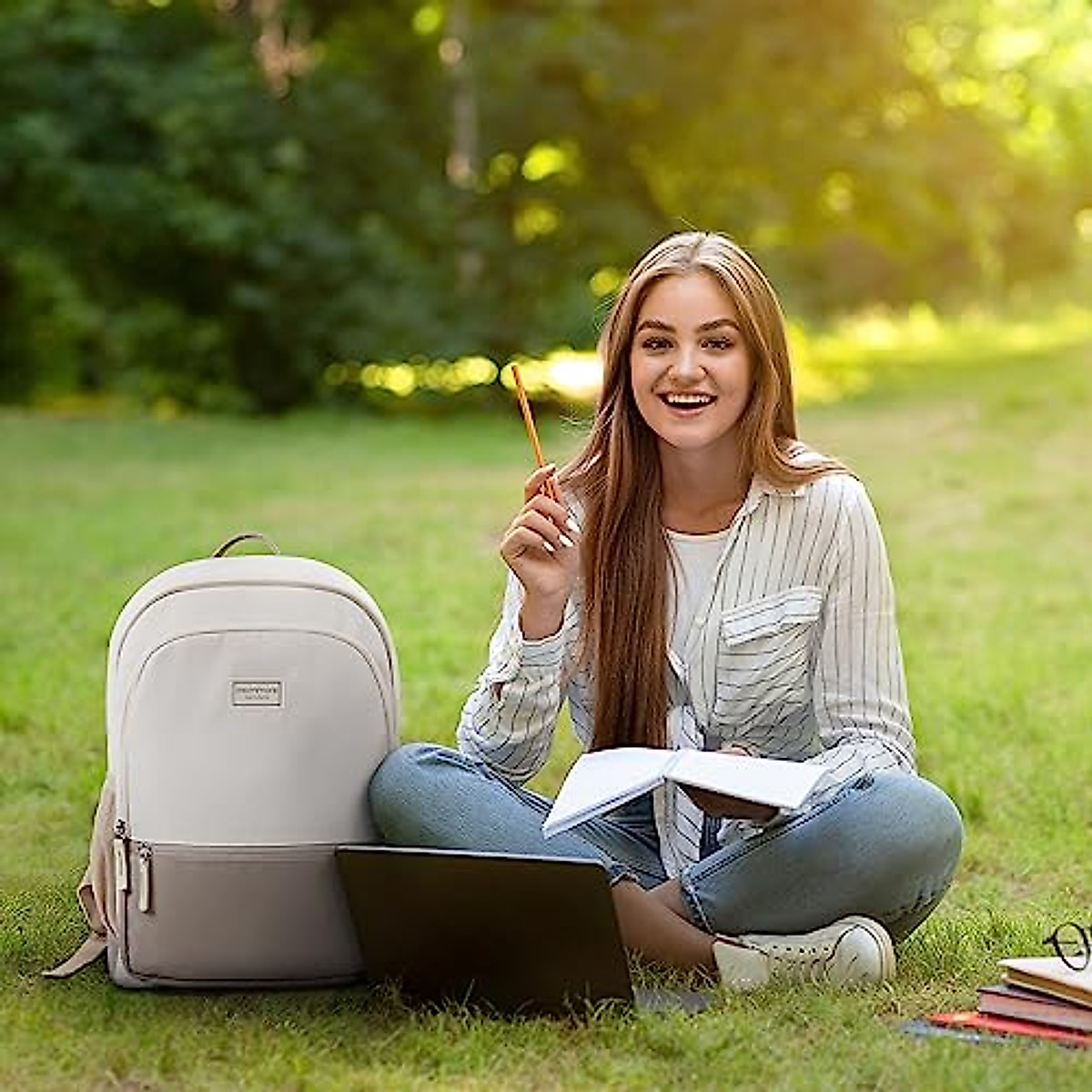 mommore School Backpack 3 Large Compartments Work Bookbag Water Resistant Lightweight Backpacks Casual Travel Backpack