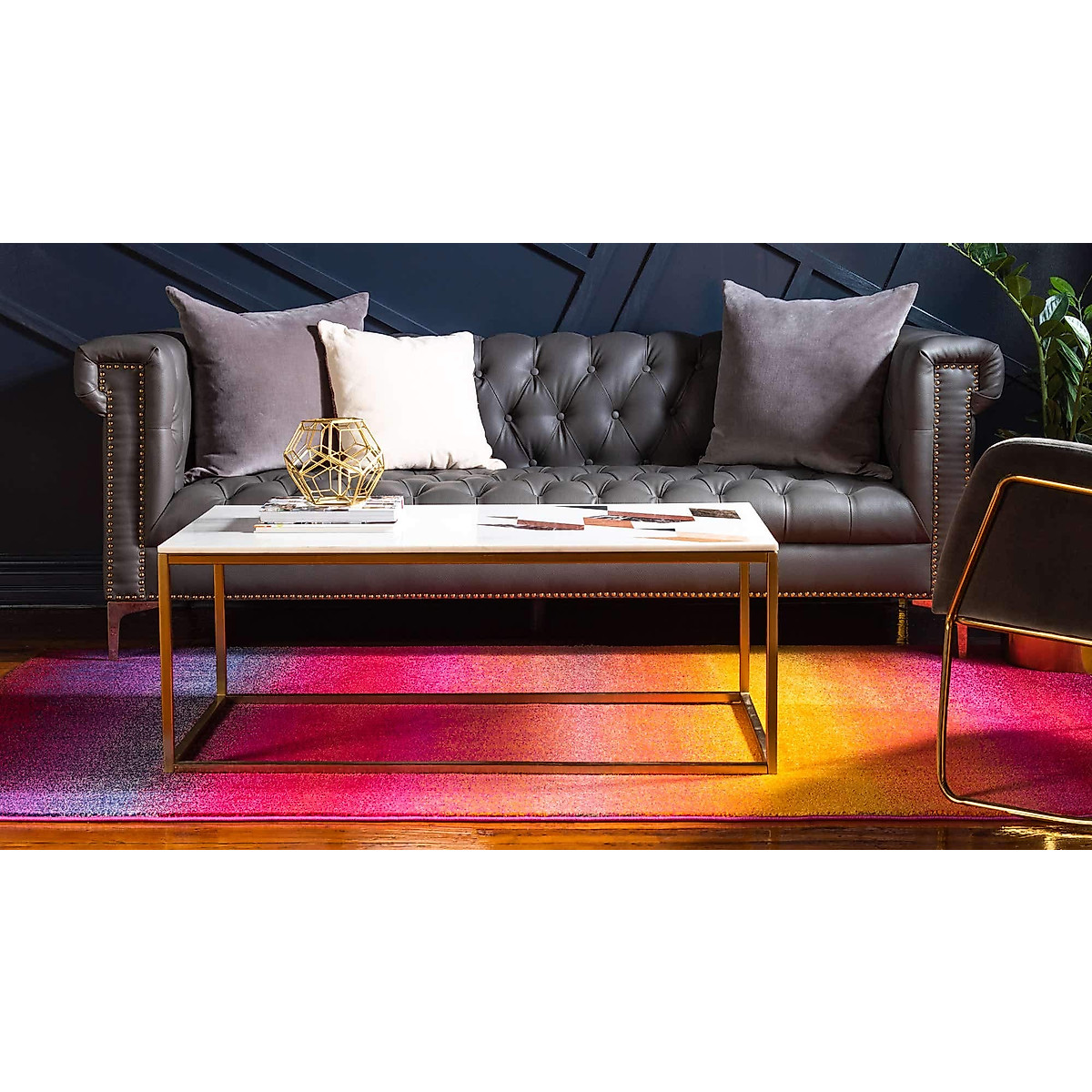 Unique Loom Estrella Collection, Gradient, Sunset, Abstract, Bright Colors Area Rug, 5 x 8 ft, Pink/Gold