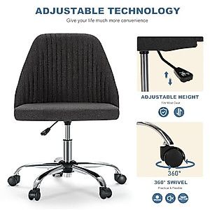 Office Chair, Desk Chair, Small Desk chairs with wheels Cute Vanity Swivel Chair with Back Mid Century Modern Armless Home Office Desk Chairs Task Chair for Bedrooms, Office, Dressing Room, Study