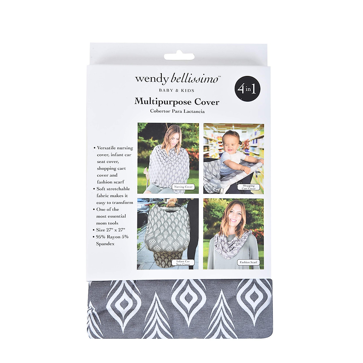 Wendy Bellissimo Multipurpose Shopping Cart and Highchair Cover, Nursing Cover, can be Used as Scarf, Infant Car Seat Cover, Feather Printing