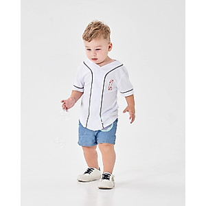 Toddler Baseball 1st Birthday Shirt Baby Boy Rookie of The Year One Year Old Gift V Neck Shirt Button Tee (White 1,12 Months,12 Months,US,Age,Toddler,Male)