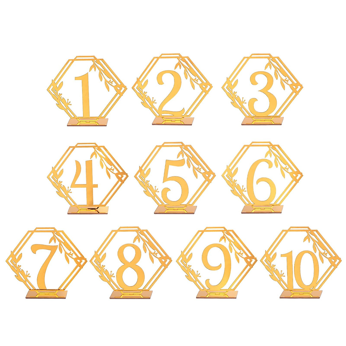 MECCANIXITY Acrylic Number Table Sign Holders Place Cards Labels with Stand DIY Gold Tone 1-10 for Wedding Events Parties Centerpieces