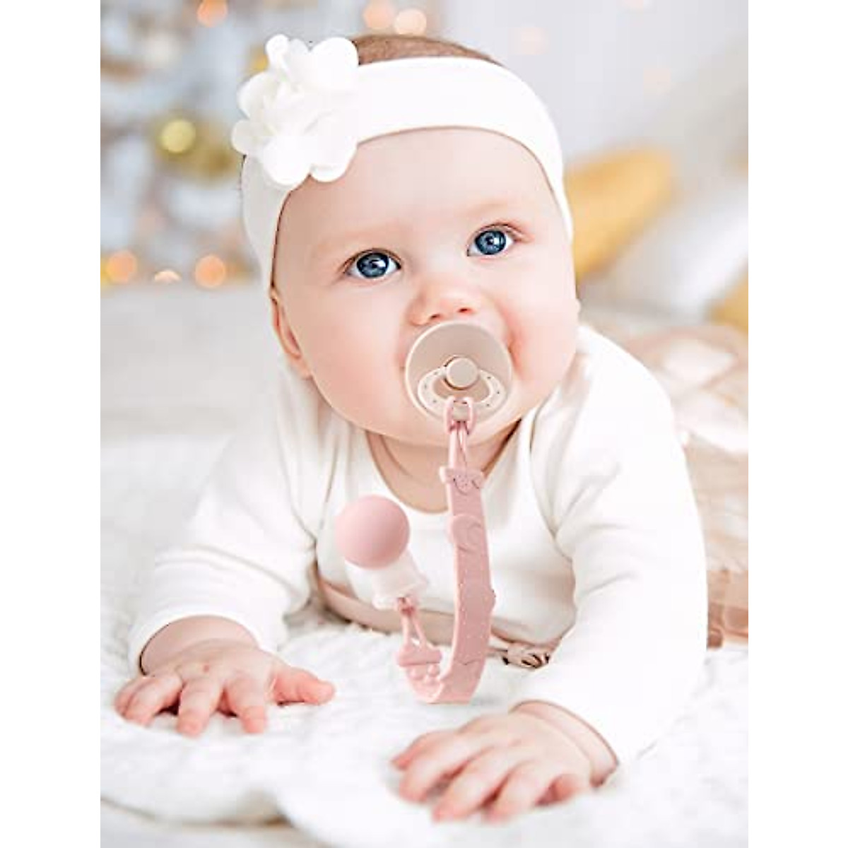 Baby Silicone Pacifier Clip with One Piece Binky Clip Holder Silicone Teether Pacifier Strap with Clip Baby Teether Toys for Boys and Girls Set of 2 BPA Free-Blush