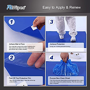 AAwipes Sticky Mats 18" x 36" (Blue, Case of 10 Mats, 30 Sheets/Mat) Cleanroom Sticky Floor Mats Peel Off for Construction, Laboratory, Hospital, Medical Office, Gym, Pet