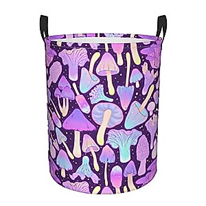 Psychedelic Mushroom Laundry Hamper With Handles Collapsible Canvas Laundry Basket,Waterproof Storage Basket,Toy Storage Bag