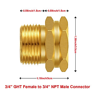 3 Packs 3/4 Inch GHT Female to NPT Male Connector, GHT to NPT Adapter Brass Garden Hose Connector Adapter Fitting to Pipe Fittings Connect with 6 Packs Extra Rubber Washer (3/4 Inch NPT Male)