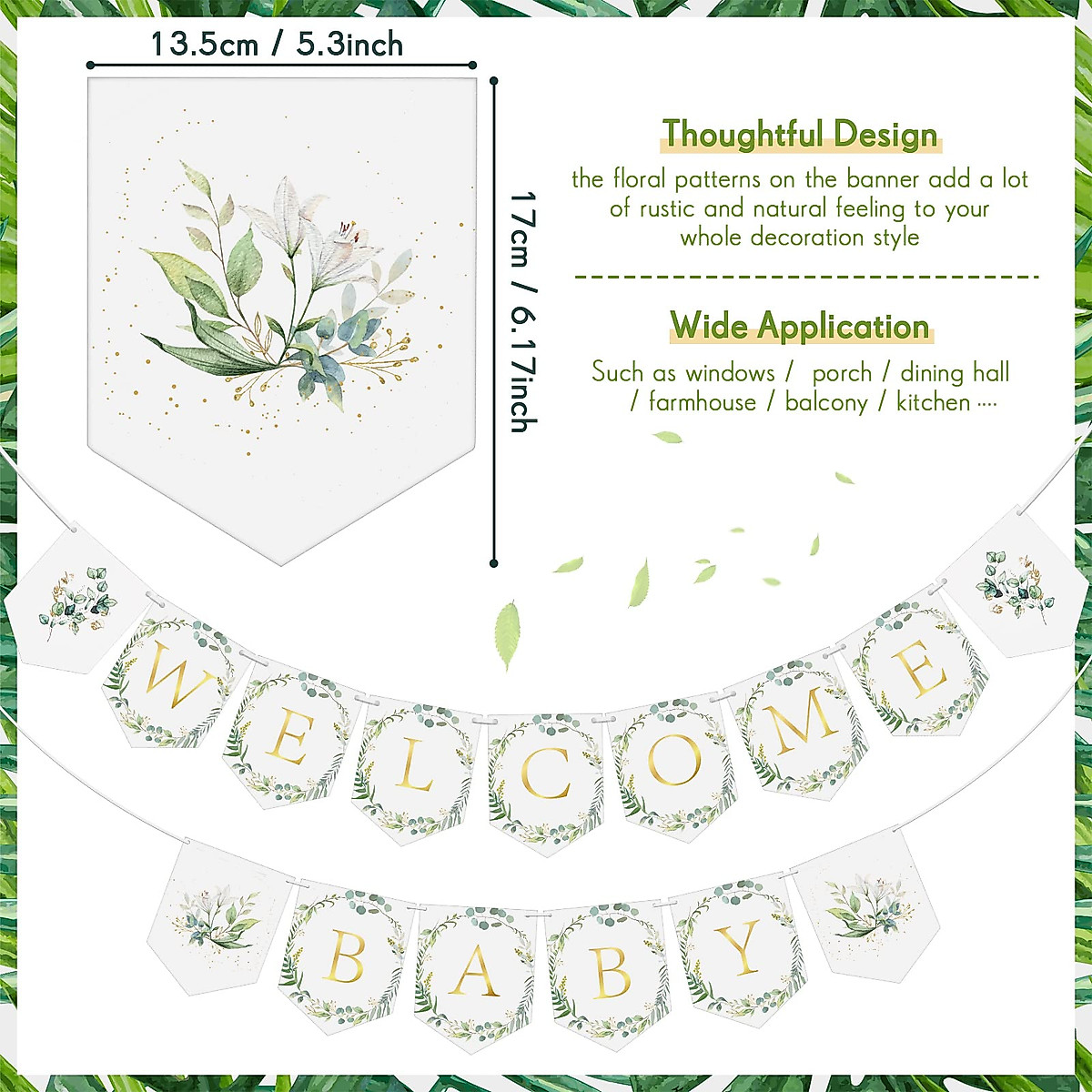 Greenery Baby Shower Banner Eucalyptus Leaves Welcome Baby Banner Sage Green Baby Shower Decoration for Boy Baby Shower Decor Welcome Sign Paper Pennant Hanging for Girl Gender Neutral