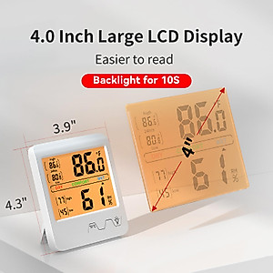 4" Backlight Hygrometer Indoor Thermometer Temperature and Humidity Room Thermometer Humidity Gauge Indicator for Home Office Greenhouse Backlight for 10s