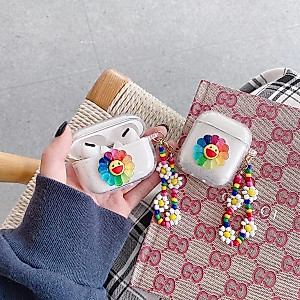 Cute AirPod Case Smile Sun Flower Bracelet Design Soft Clear Glitter Protective Cover for AirPods 1st & 2nd Generation Case